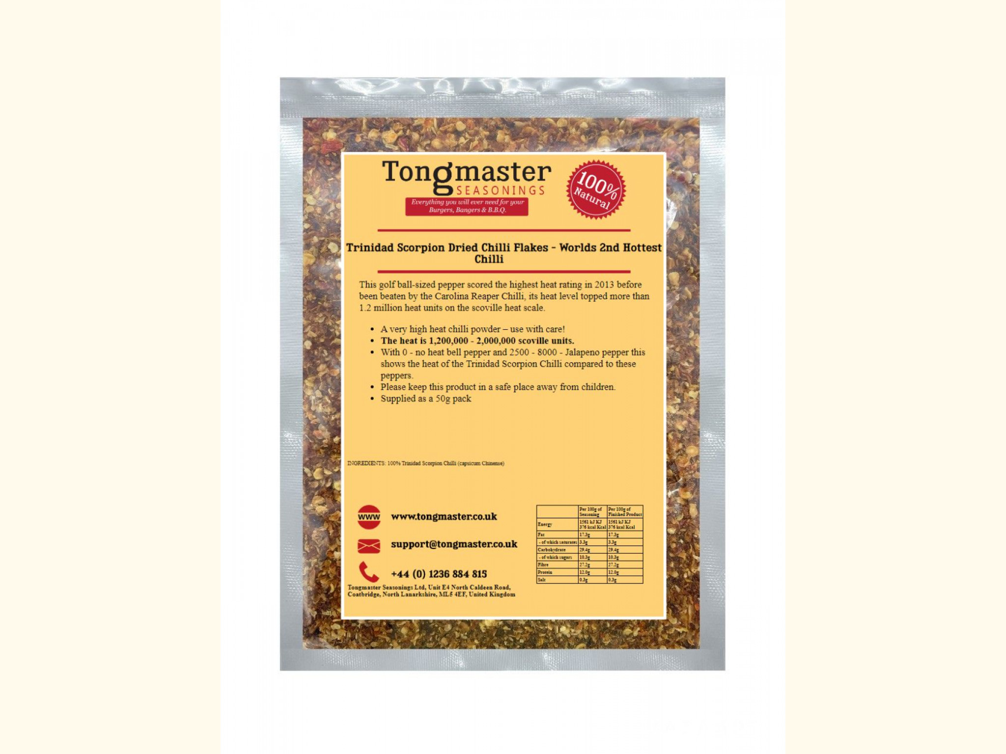 Trinidad Scorpion Dried Chilli Flakes - Worlds 2nd Hottest Chilli - 100g