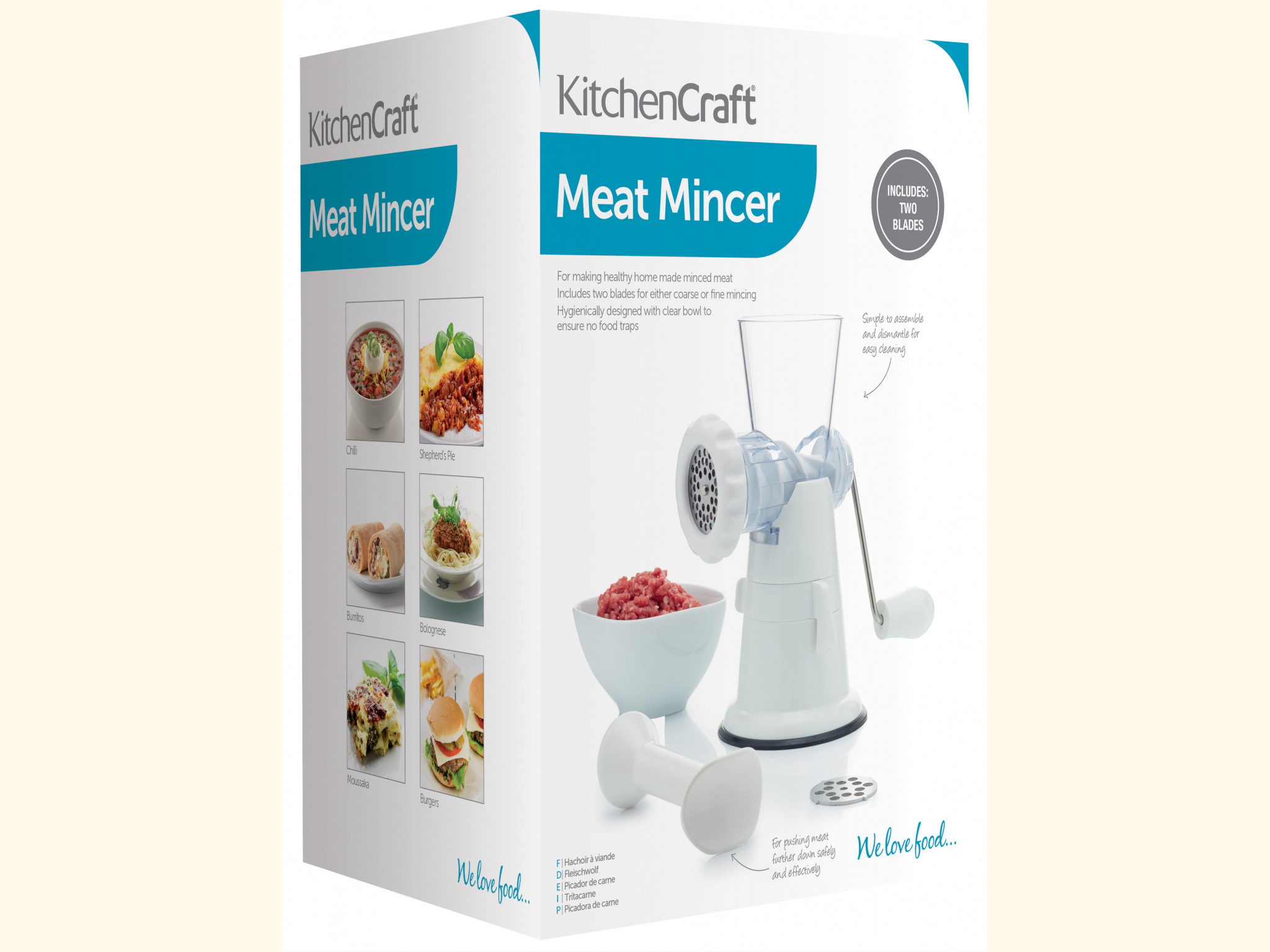 Kitchen Tabletop Manual Meat Mincer Transparent with 2 blades included