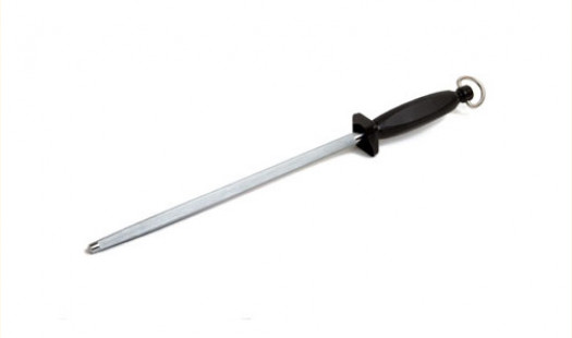 12" Round Butchers Sharpening Steel with Black Handle